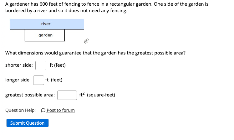 Solved A gardener has 600 feet of fencing to fence in a | Chegg.com