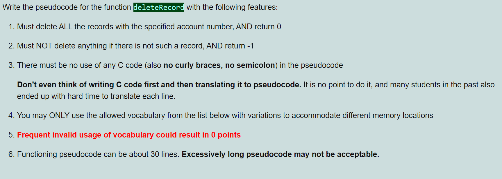 Solved Write The Pseudocode Of The A Function Deleterecord