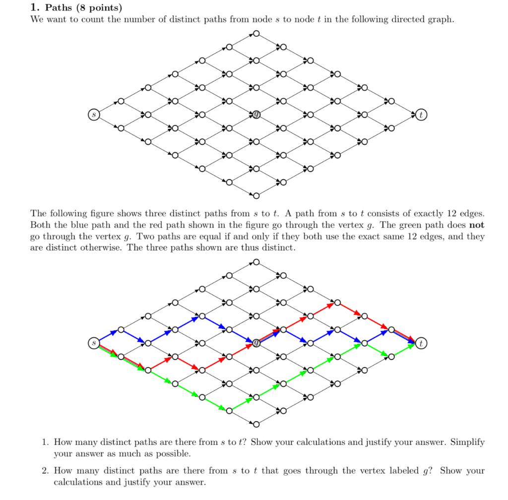 Solved 1. Paths (8 points) We want to count the number of | Chegg.com