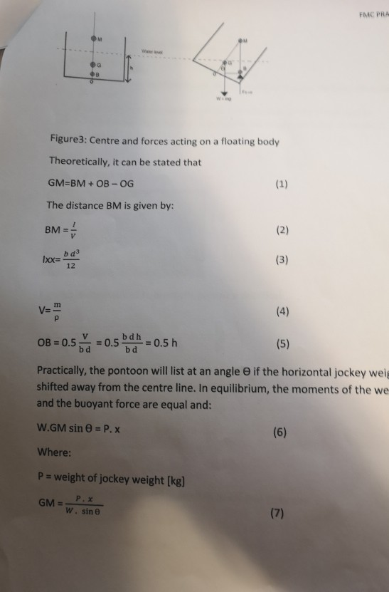Solved EMC PRA2 EXPERIMENT 2 METACENTRIC HEIGHT 1. AIM To | Chegg.com