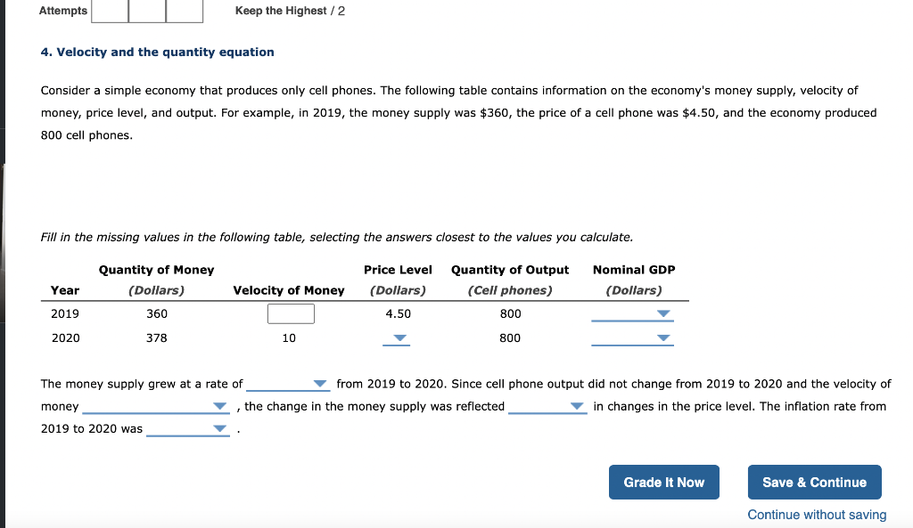 Solved 4. Velocity and the quantity equation money, price | Chegg.com