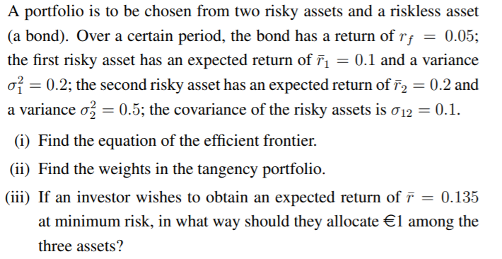 A portfolio is to be chosen from two risky assets and | Chegg.com