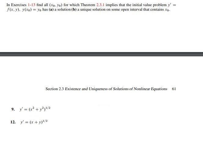 Solved In Exercises 1 13 Find All Xo Yo For Which Theorem 