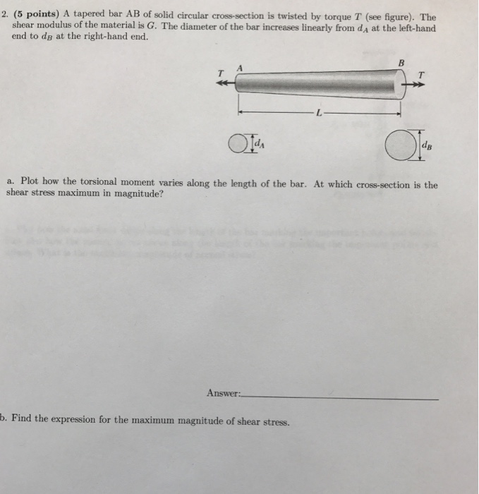 Solved 2. (5 points) A tapered bar AB of solid circular | Chegg.com