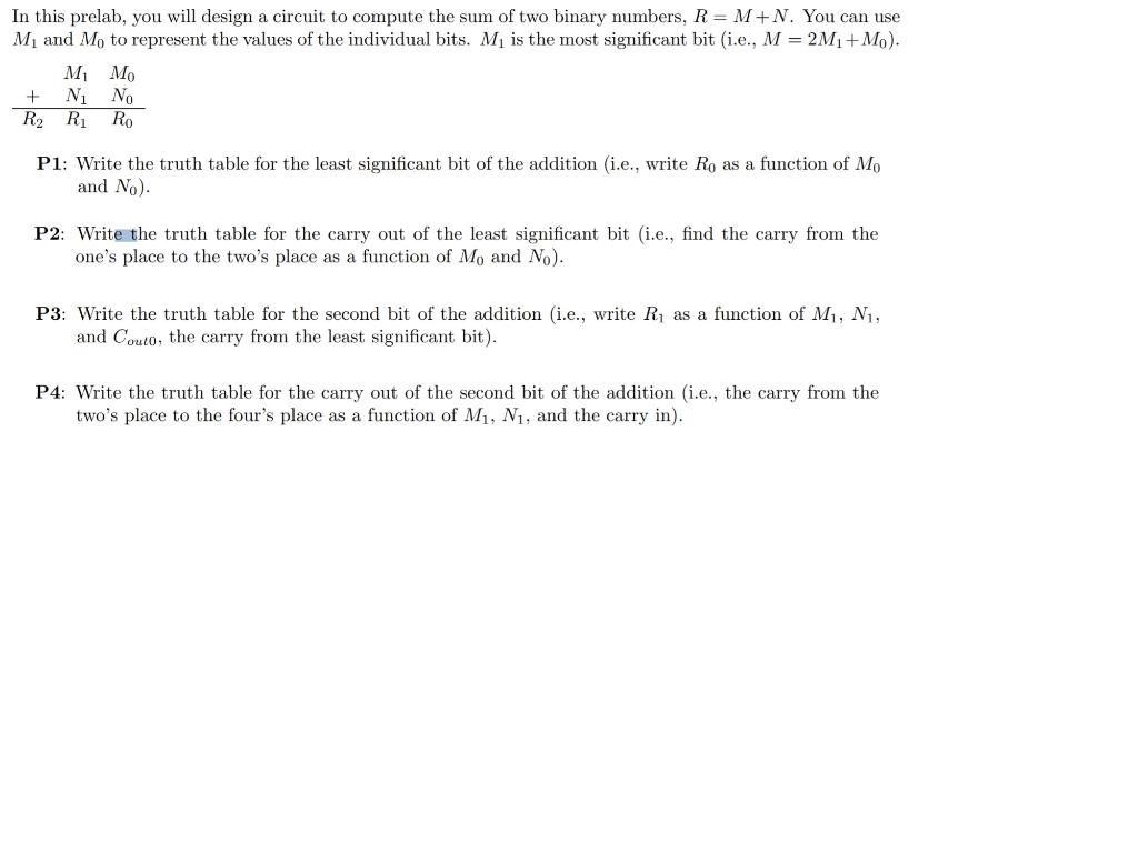 Solved In this prelab, you will design a circuit to compute | Chegg.com