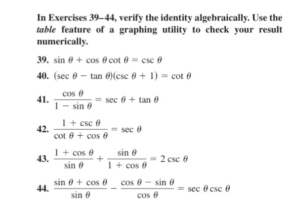 Solved In Exercises 39-44, verify the identity | Chegg.com
