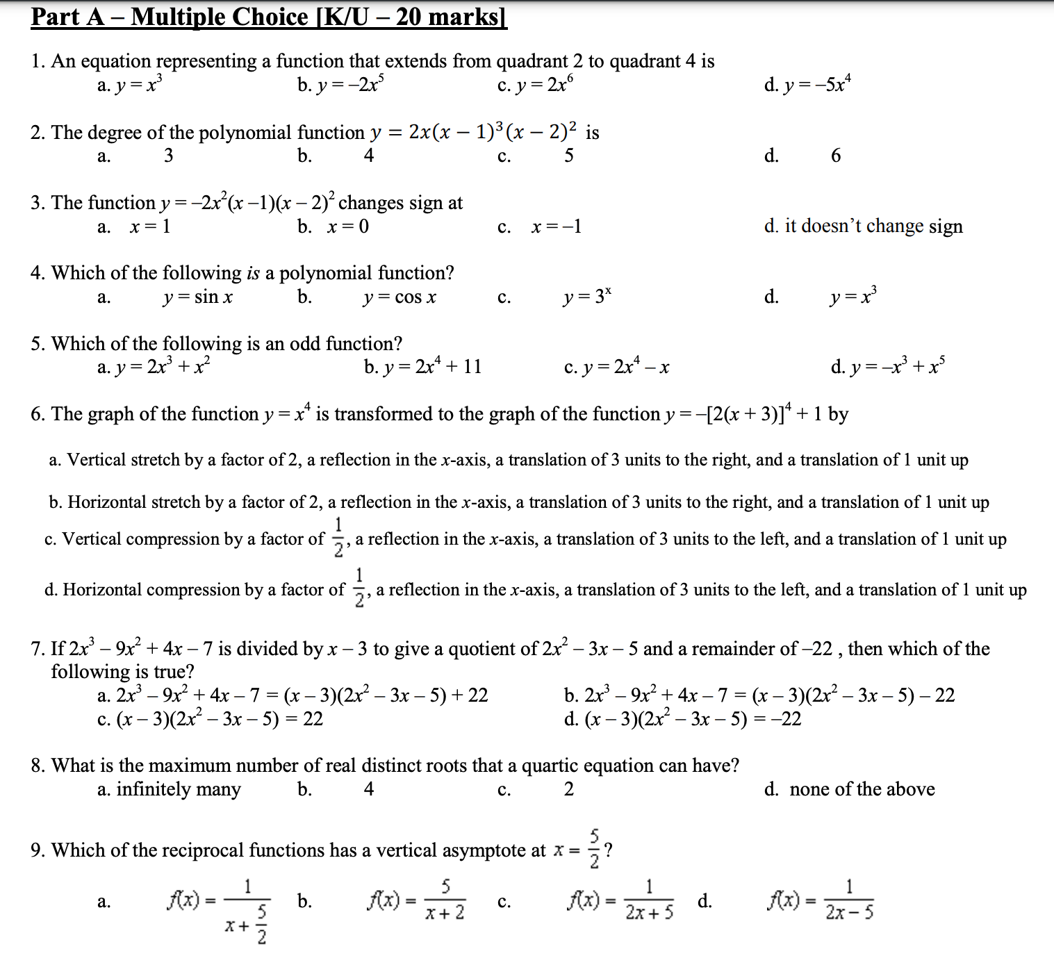Solved Part A - Multiple Choice [K/U - 20 marks] 1. An | Chegg.com