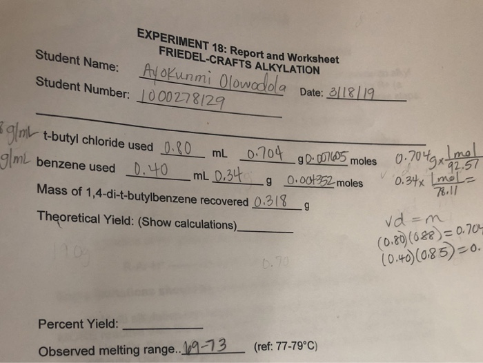 Solved EXPERIMENT 18: Report and Works FRIEDEL-CRAFTS | Chegg.com