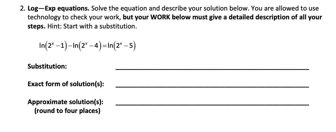 Solved Log Exp Equations Solve The Equation And Describe