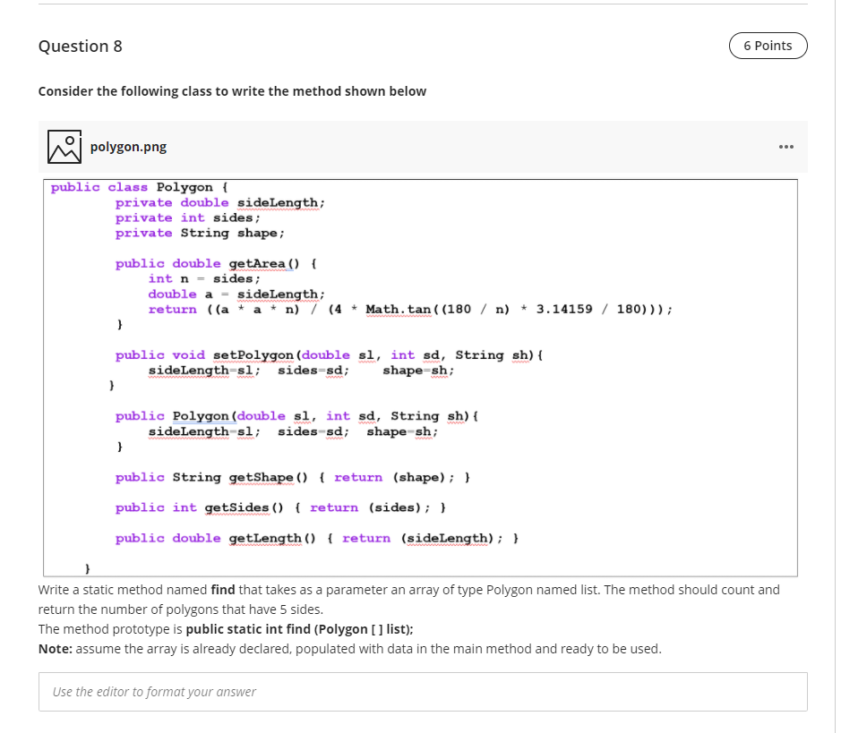 Solved Question 8 6 Points Consider the following class to | Chegg.com