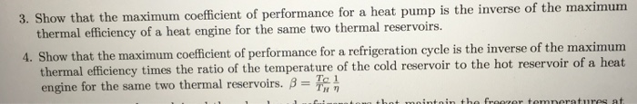 Solved Show that the maximum coefficient of performance for | Chegg.com