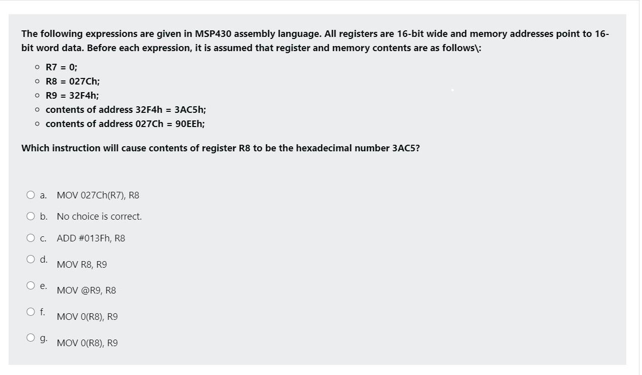 Solved The following expressions are given in MSP430 | Chegg.com