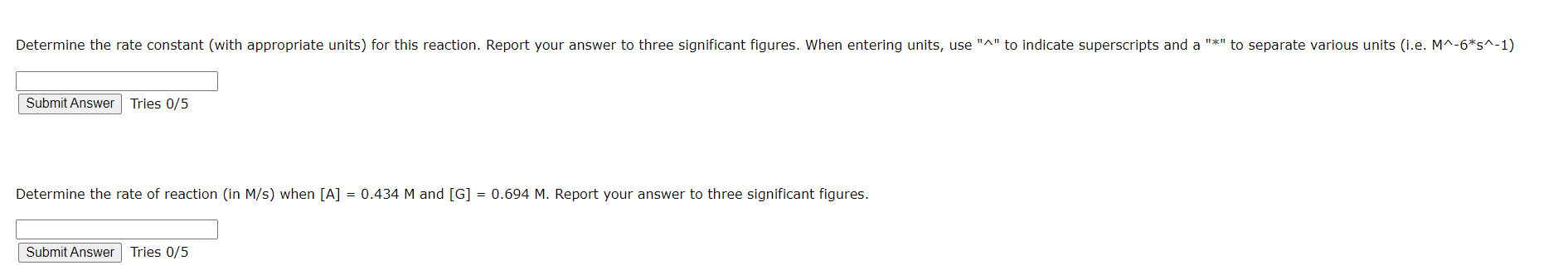 Solved For the reaction 3A+5G→D+2E, the following initial | Chegg.com