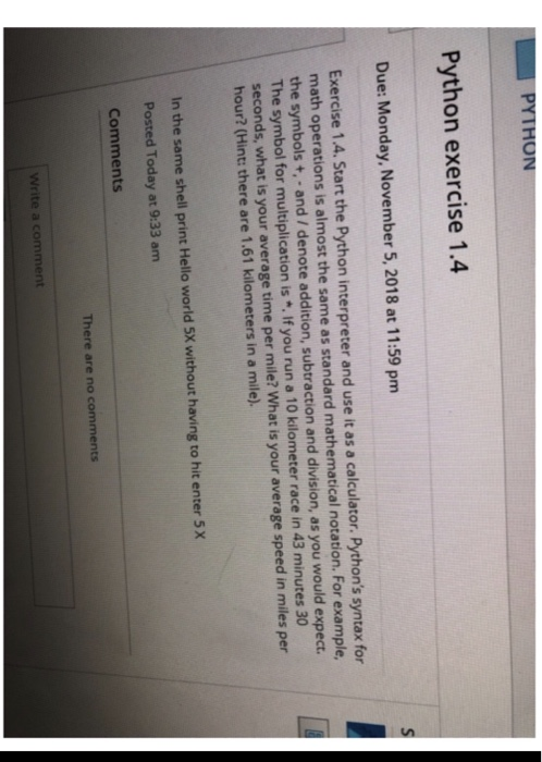 Solved Python exercise 1.4 Due: Monday, November 5, 2018 at | Chegg.com