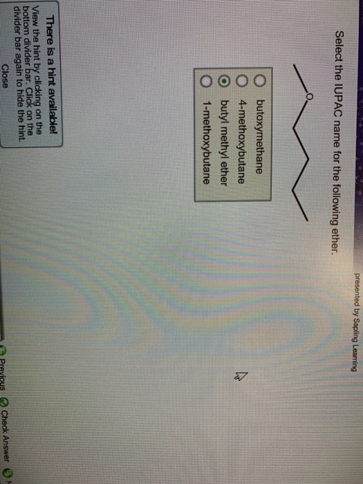 Solved Select the IUPAC name for the following ether. O | Chegg.com