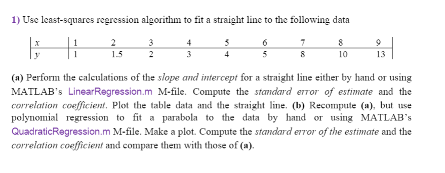 Solved 1) Use least-squares regression algorithm to fit a | Chegg.com