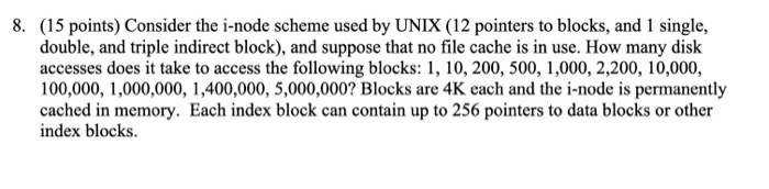 8. (15 points) Consider the i-node scheme used by | Chegg.com