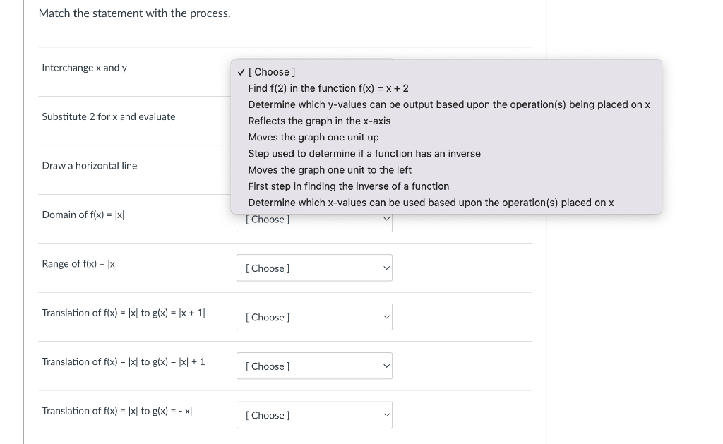 Solved Match the statement with the process. Interchange x | Chegg.com