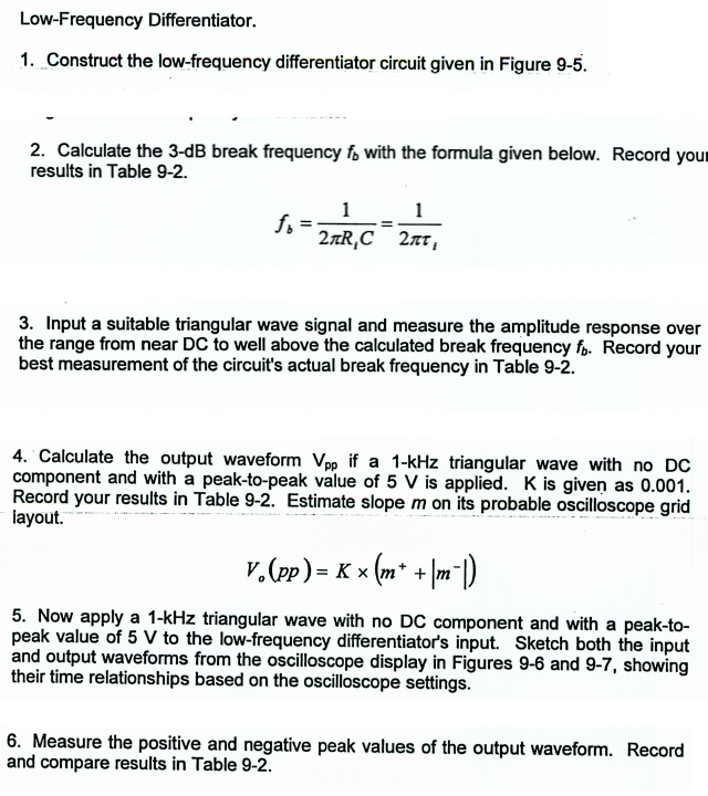 Low-Frequency Differentiator. 1. Construct the | Chegg.com