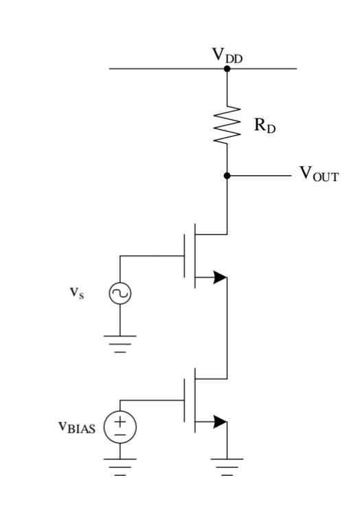 Solved Vs + VBIAS VDD M RD VOUT VB Vs VDD RD VOUT | Chegg.com