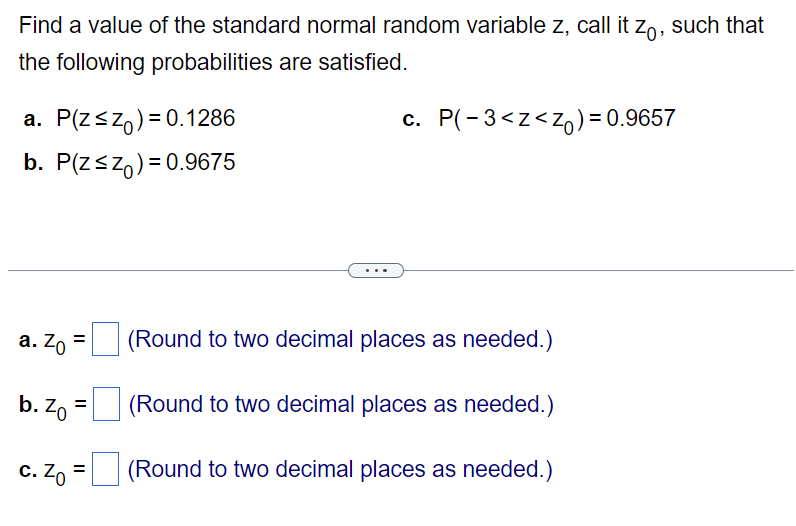 Solved Find a value of the standard normal random variable | Chegg.com