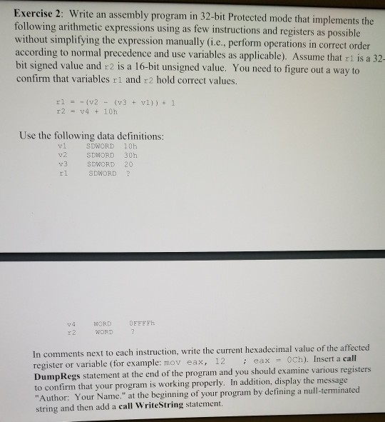 Exercise 2: Write an assembly program in 32-bit | Chegg.com