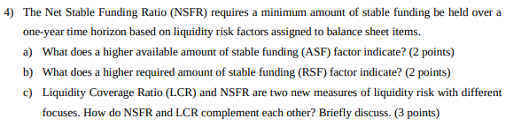 Solved 4) The Net Stable Funding Ratio (NSFR) requires a | Chegg.com