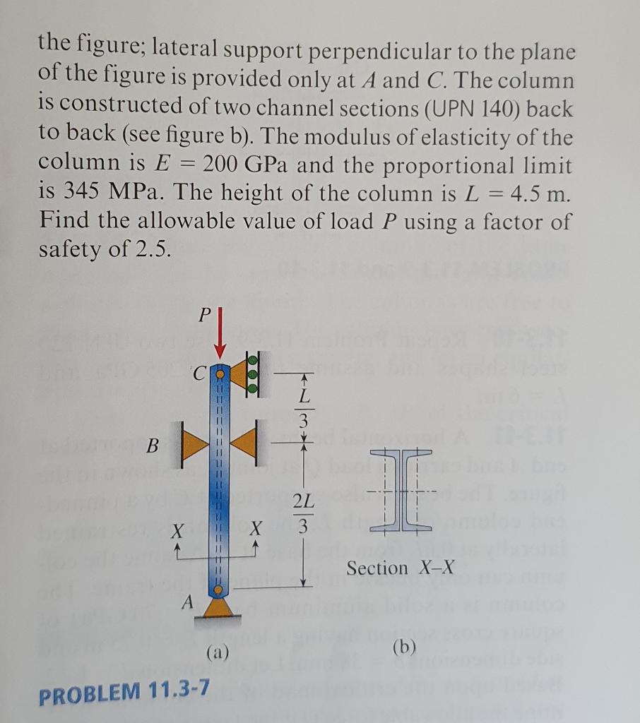Solved 11.3-7 A column ABC is supported at ends A and C and | Chegg.com