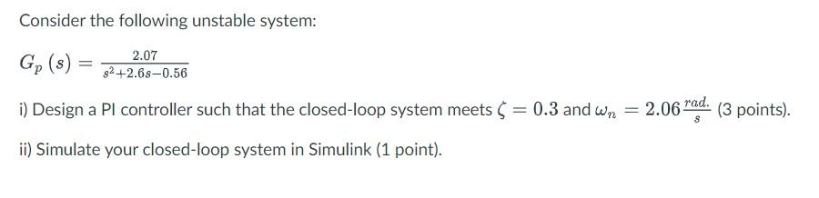 Consider the following unstable system: | Chegg.com