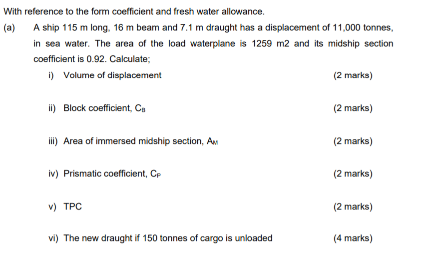Solved With reference to the form coefficient and fresh | Chegg.com