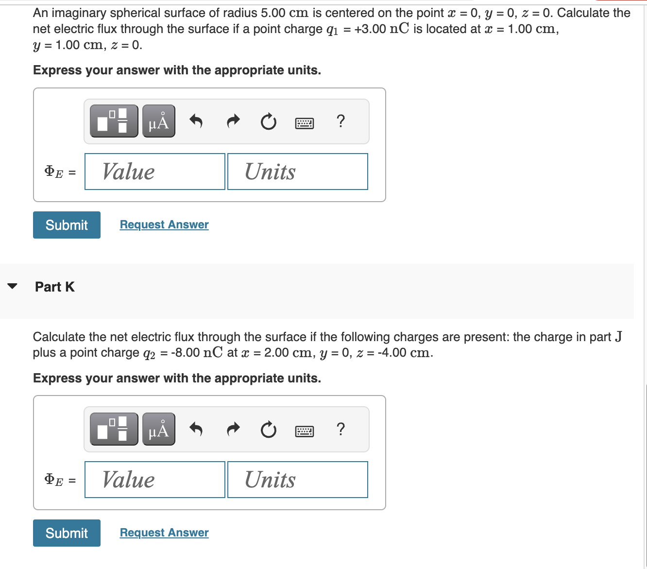 Solved An imaginary spherical surface of radius 5.00 cm is | Chegg.com