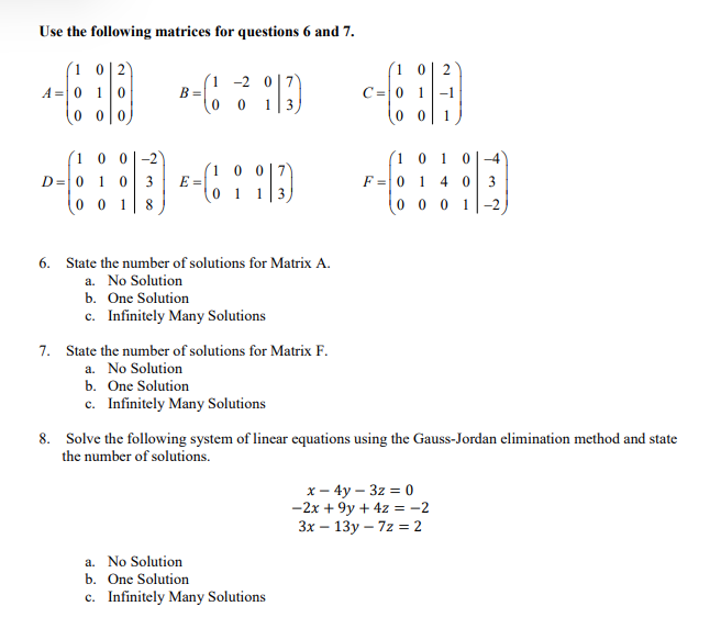 Solved Use the following matrices for questions 6 and 7. | Chegg.com