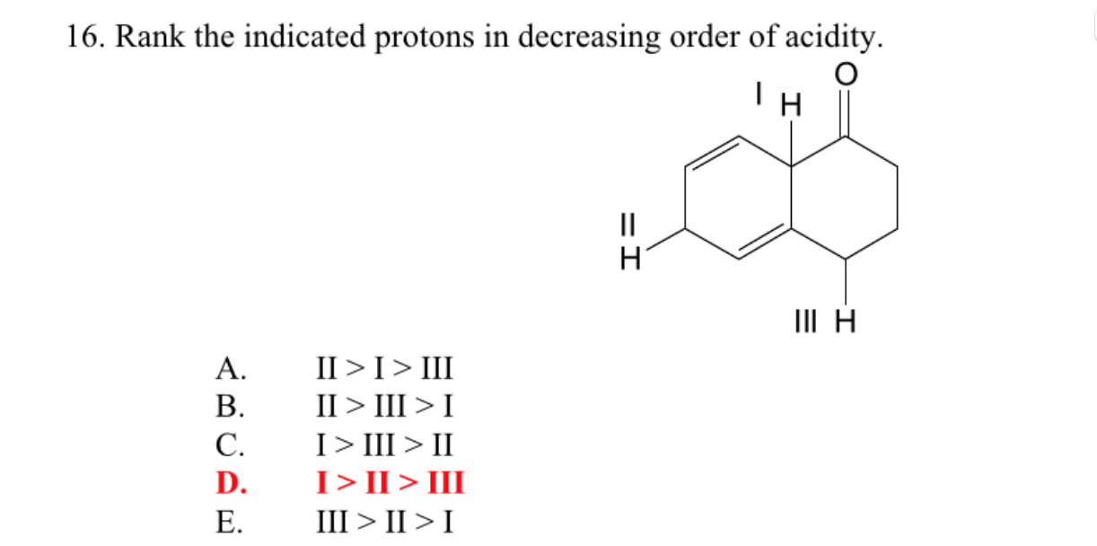 Solved 16. Rank the indicated protons in decreasing order of | Chegg.com