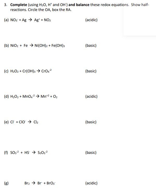 Solved 3. Complete (using H20, H and OH') and balance these | Chegg.com