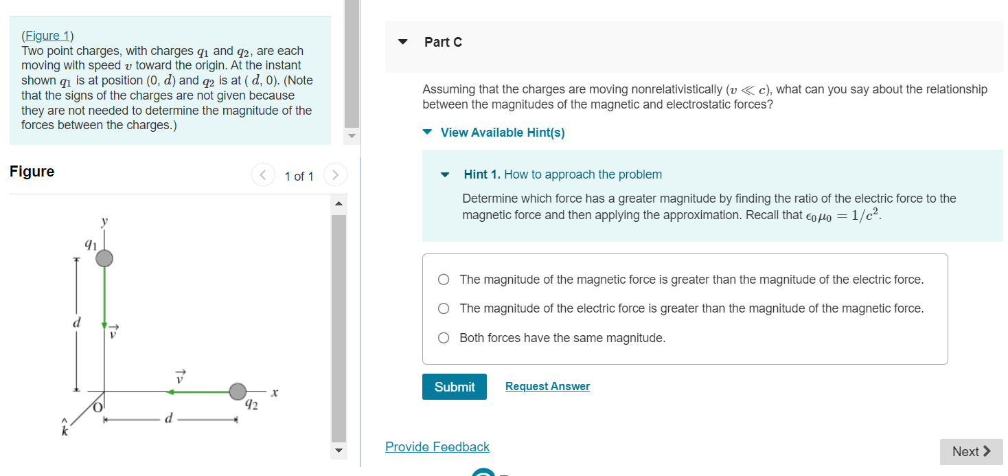 Solved (Figure 1) Two point charges, with charges q1 and q2, | Chegg.com