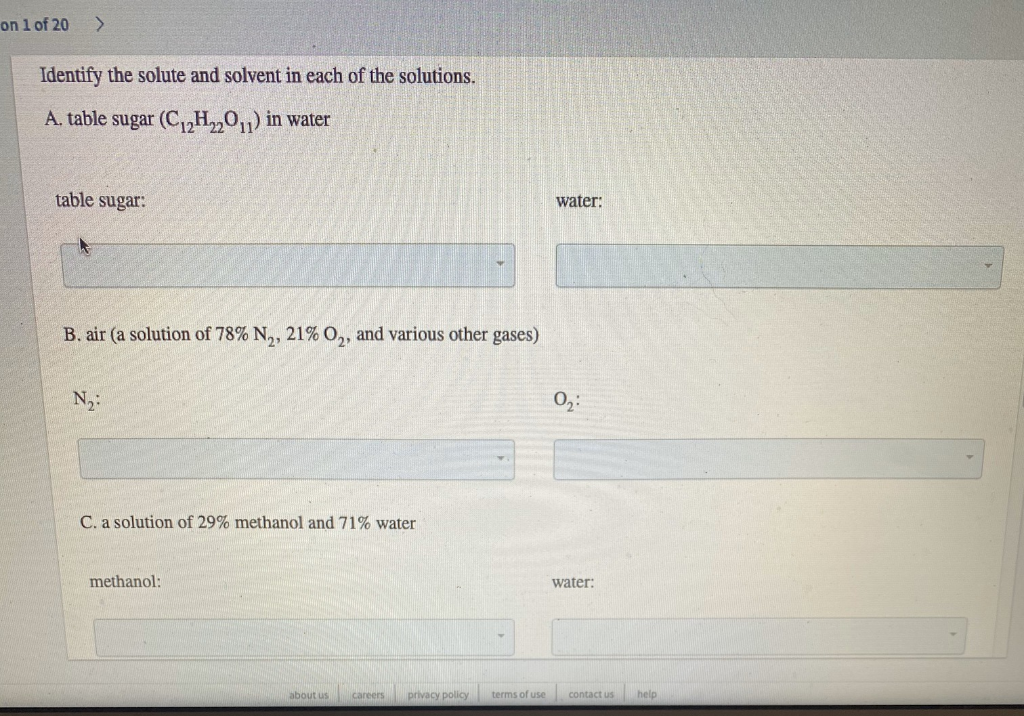 Solved on 1 of 20 > Identify the solute and solvent in each | Chegg.com