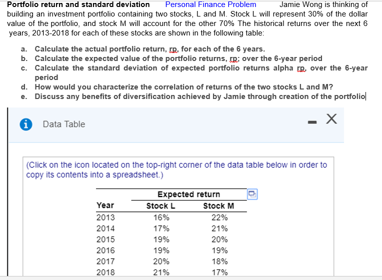 Solved Portfolio return and standard deviation building an | Chegg.com