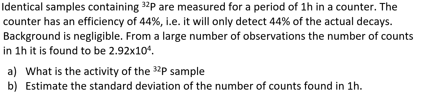 Solved Identical samples containing ?32P ﻿are measured for a | Chegg.com