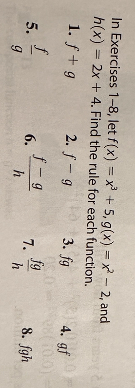 Solved In Exercises 1-8, let f(x)=x3+5,g(x)=x2−2, and | Chegg.com