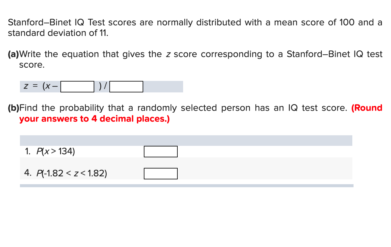 Solved Stanford-Binet IQ Test scores are normally | Chegg.com