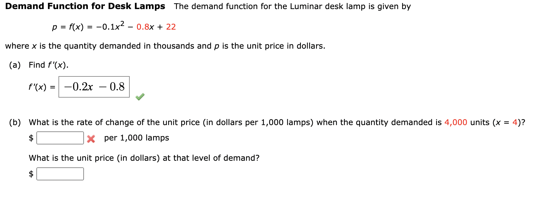Solved Demand Function for Desk Lamps The demand function | Chegg.com