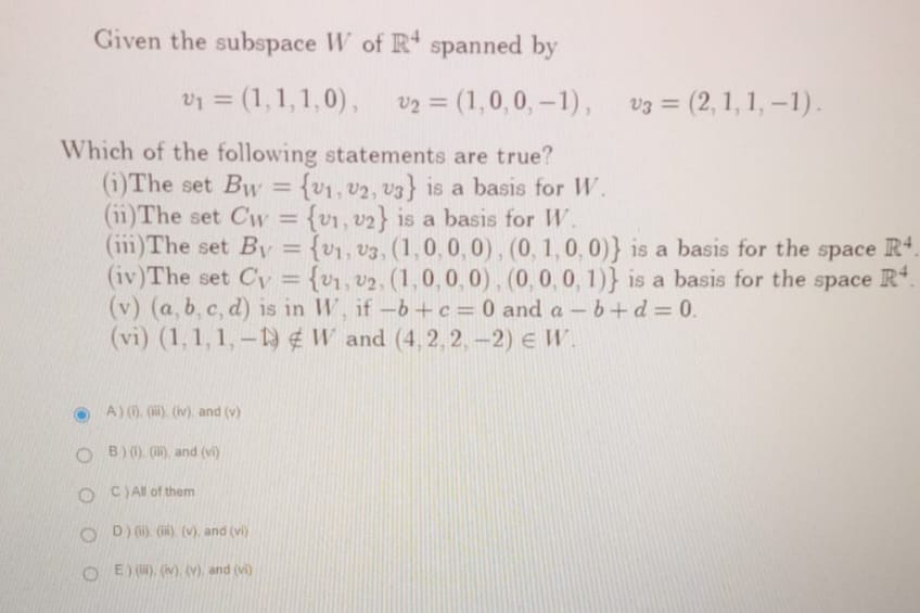 Solved Given the subspace W of R4 spanned by | Chegg.com