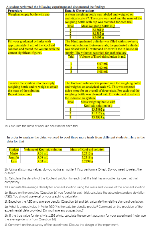 Solved A student performed the following experiment and | Chegg.com