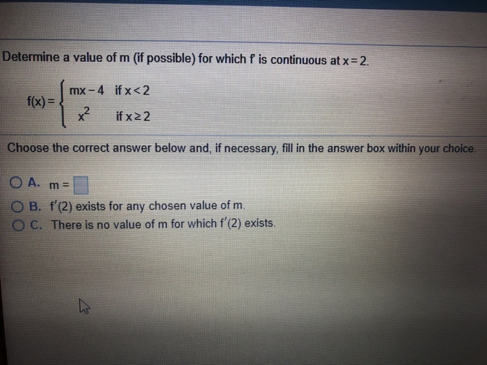 Solved Determine a value of m (if possible) for which f is | Chegg.com