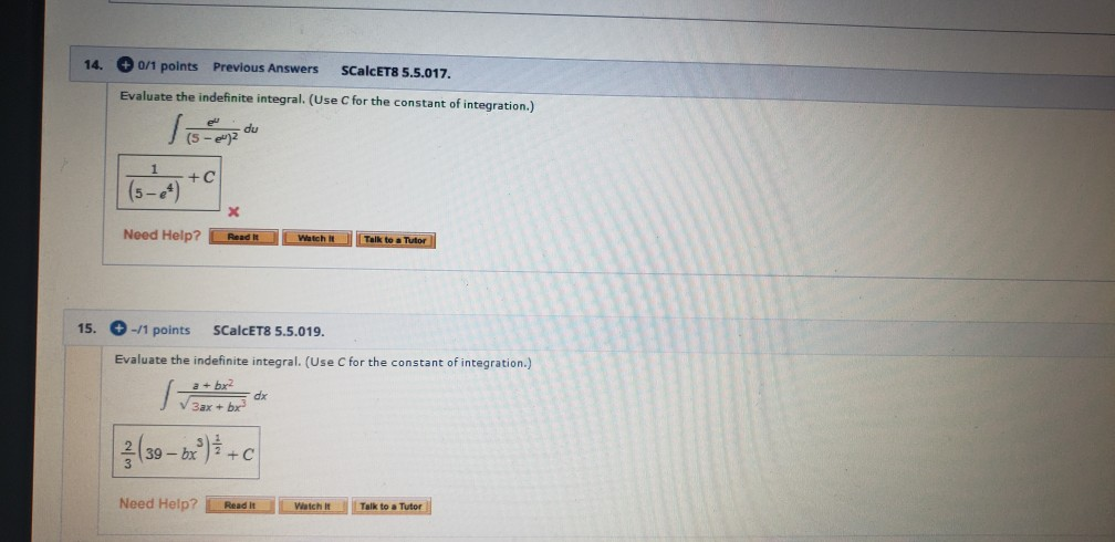 Solved 12. 0/1 points Previous Answers SCalcET8 5.5.005. | Chegg.com