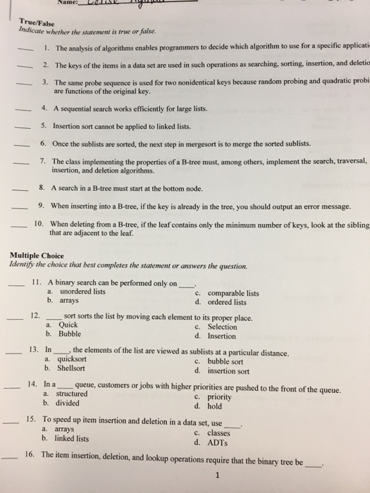 Solved Truefalse Indicate Whether The Statement Is True Or 