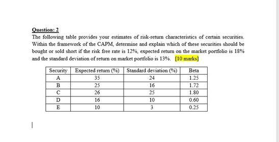 Solved Question: 2 The following table provides your | Chegg.com