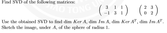 10 TONG Find SVD of the following matrices: (13 3 1 1 | Chegg.com