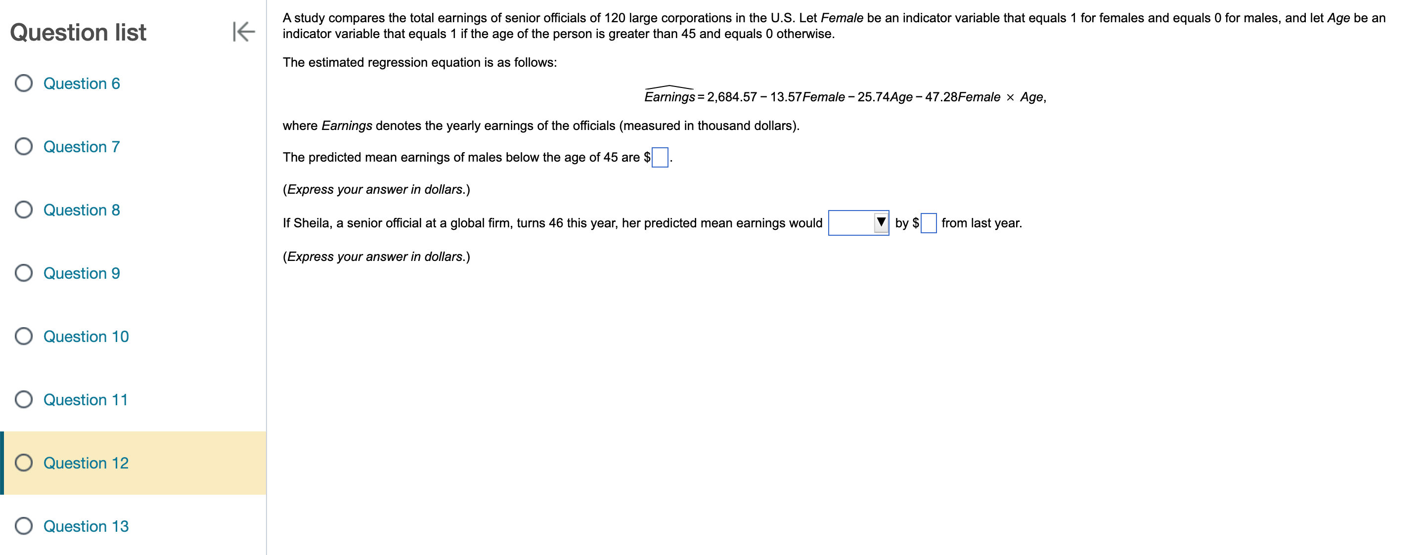 Solved estion list Question 6 Question 7 Question 8 Question | Chegg.com