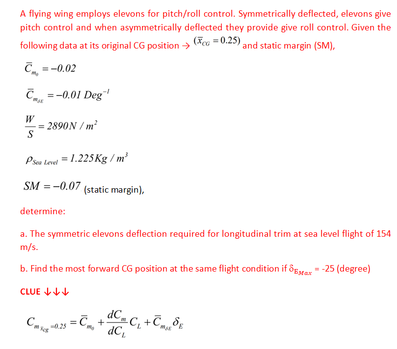 Solved A flying wing employs elevons for pitch/roll control. | Chegg.com
